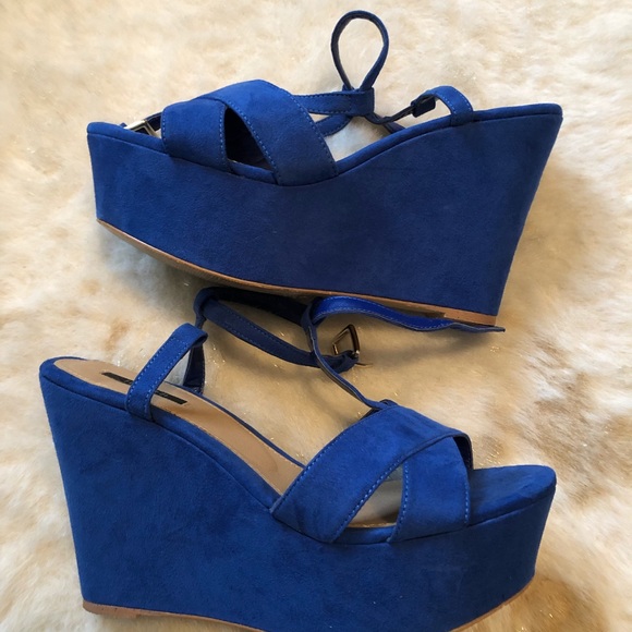 Forever 21 | Shoes | Forever 2 Blue Suede Platform Heels | Poshmark